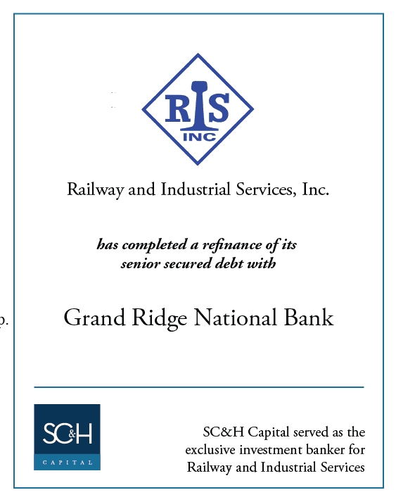 Railway and Industrial Services, Inc. has completed a refinance of its ...