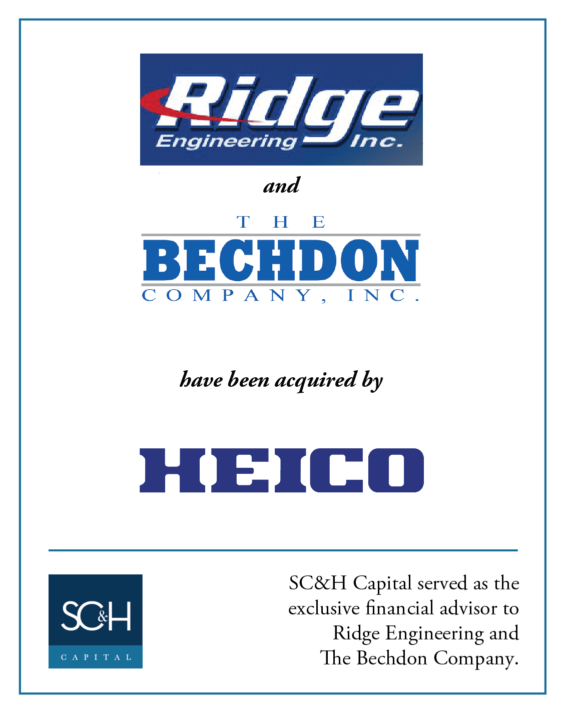 SC&H Capital Advises Ridge Engineering and Bechdon Company in Sale to ...